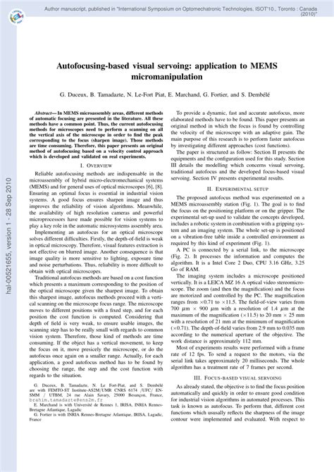 Pdf Autofocusing Based Visual Servoing Application To Mems Micromanipulation