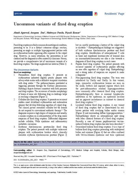 Uncommon Variants Of Fixed Drug Eruption Pdf Pdf Psoriasis Health Sciences