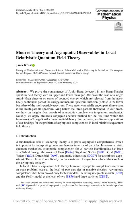 Pdf Mourre Theory And Asymptotic Observables In Local Relativistic