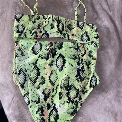 Neon Snake Print Cut Out Strappy Swim Suit Worn Depop
