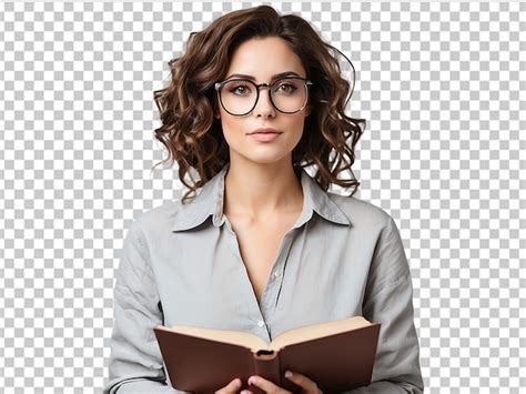 Premium Psd Woman With Glasses And Holding Book