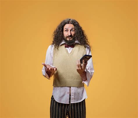 Nerd Having Idea While Holding Open Book Isolated On White Stock Photo Image Of Symbol