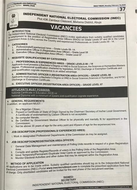 Inec Recruitment 2020 How To Apply Jobs Vacancies Nigeria