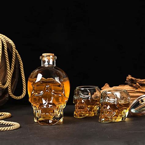 Glass Skull Decanter With Cork Stopper 2 Skull 3oz Glasses For Scotch