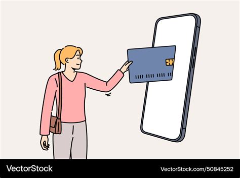woman mobile banking user inserts credit card vector image