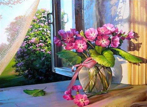 Pink Flowers Glass Vase Paint By Numbers Numeral Paint Kit