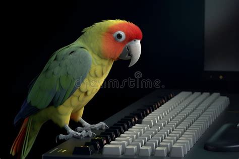 A Curious Exotic Parrot On A Laptop Keyboard Stock Illustration Illustration Of Color