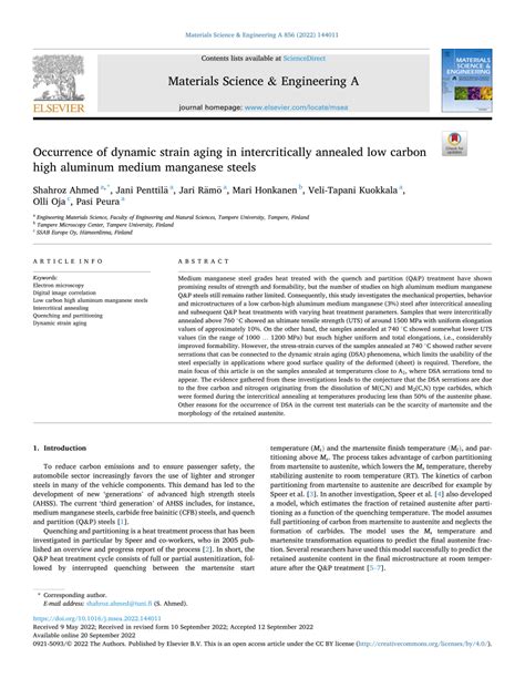 PDF Occurrence Of Dynamic Strain Aging In Intercritically Annealed Low Carbon High Aluminum