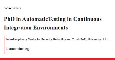 Phd In Automatictesting In Continuous Integration Environments Job With