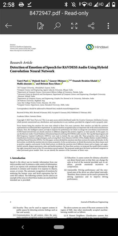 Pdf Detection Of Emotion Of Speech For Ravdess Audio Using Hybrid Convolution Neural Network