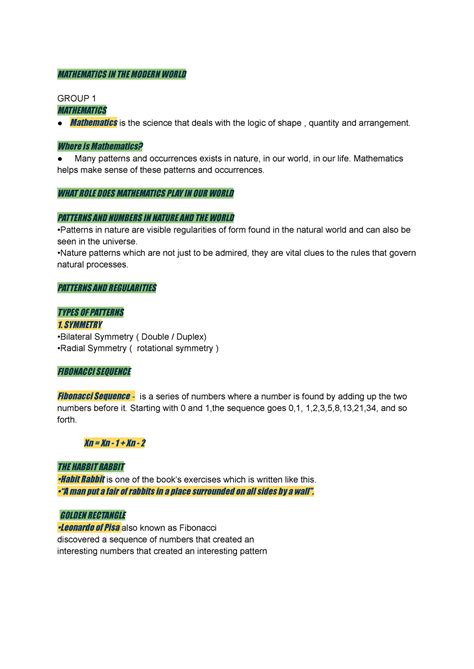 Gemathmw Reviewer Midterm Exam Mathematics In The Modern World Group 1 Mathematics