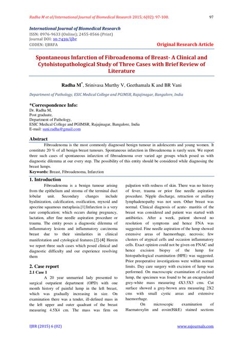 Pdf Spontaneous Infarction Of Fibroadenoma Of Breast A Clinical And
