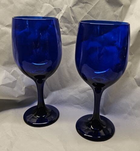 Set Of 2 Vintage Libbey Premiere Cobalt Blue Stemware Wine Glass 7 14