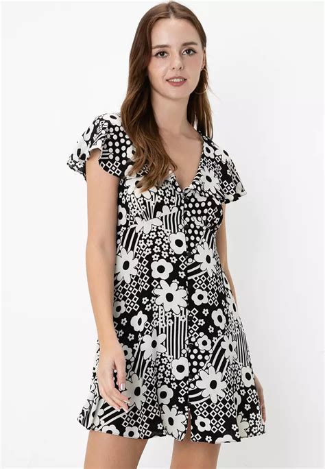 Jual Asos Design Flutter Sleeve Mini Tea Dress With Buttons Original