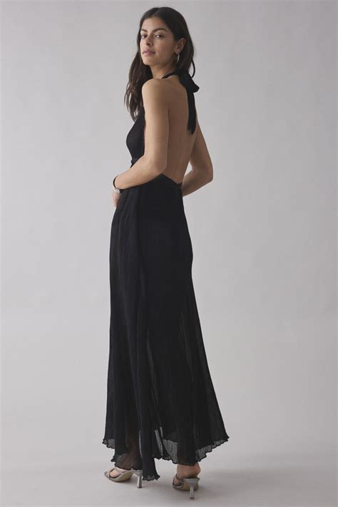 Lioness Ford Semi Sheer Mesh Plunging Halter Maxi Dress Urban