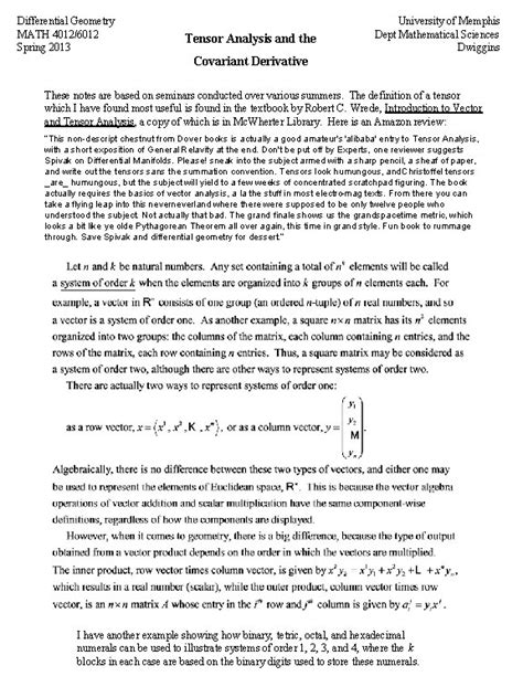 differential geometry math 40126012 spring 2013 tensor analysis