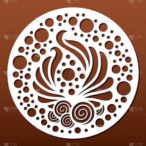 激光切割模板。圆形面板模式diy激光切割。设计与贝壳和水下世界。矢量装饰纸艺术，刺绣，墙壁装饰或木杯