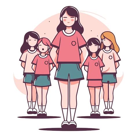 Madre E Hijas De Pie Juntas En Estilo De Dibujos Animados Vector Premium