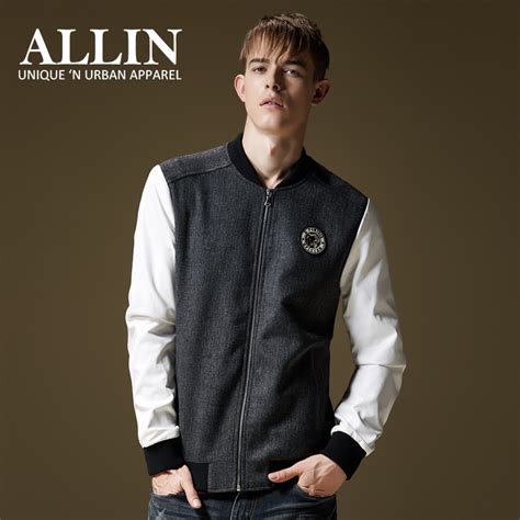 Allin 2015秋季新品男士休闲外套 针织领夹克 男 Pu皮拼接jacketallin索一专卖店