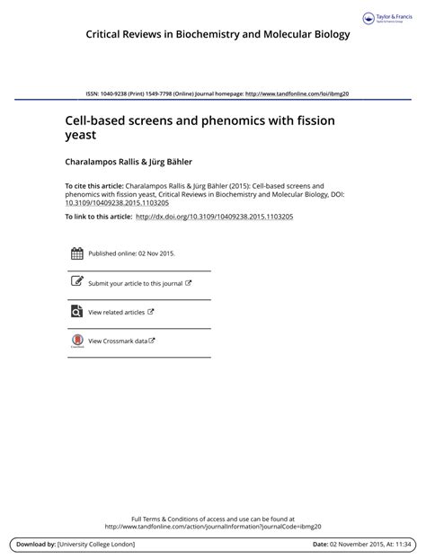 Pdf Cell Based Screens And Phenomics With Fission Yeast