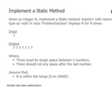 Solved Implement A Static Method Given An Integer N Chegg