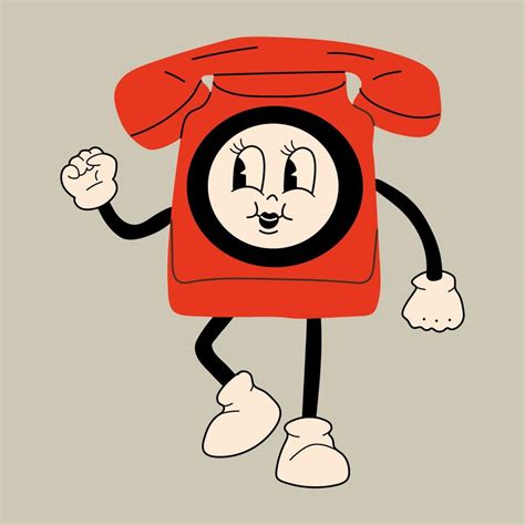 Old Phone Vintage Cute Cartoon Character With Hands Legs Eyes Retro