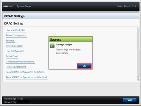 System Setup Idrac Settings Success For Saving Changes