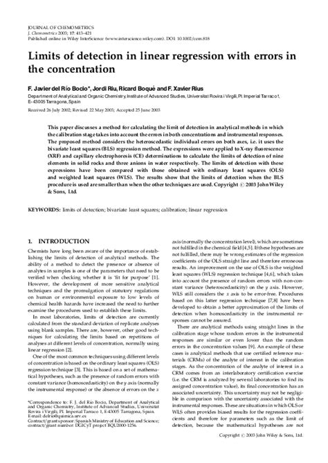 Pdf Limits Of Detection In Linear Regression With Errors In The