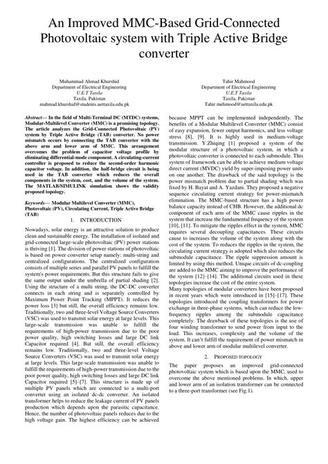 Pdf An Improved Mmc Based Grid Connected Photovoltaic System With