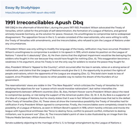 1991 Irreconcilables Apush Dbq Essay Example
