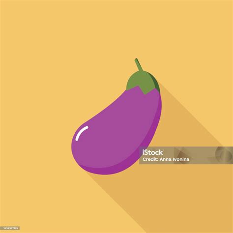 그림자가있는 평평한 스타일의 단순한 보라색 Aubergine 아이콘 벡터 일러스트 레이 션 가지 채소에 대한 스톡 벡터 아트 및