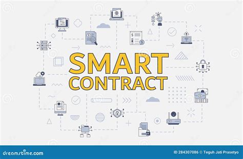 Smart Contract Concept With Icon Set With Big Word Or Text On Center Stock Illustration