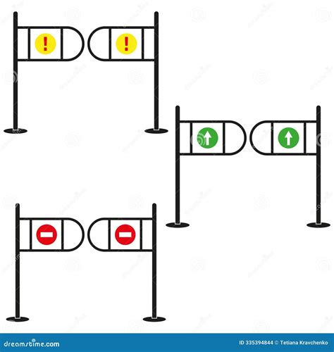 Turnstile Icon Set Red And Green Signals Entry And Exit Signs Vector