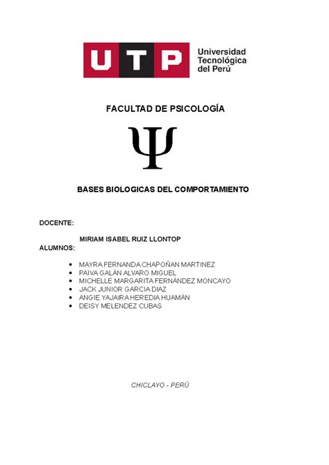 Bases Biológicas del comportamient FACULTAD DE PSICOLOGÍA BASES
