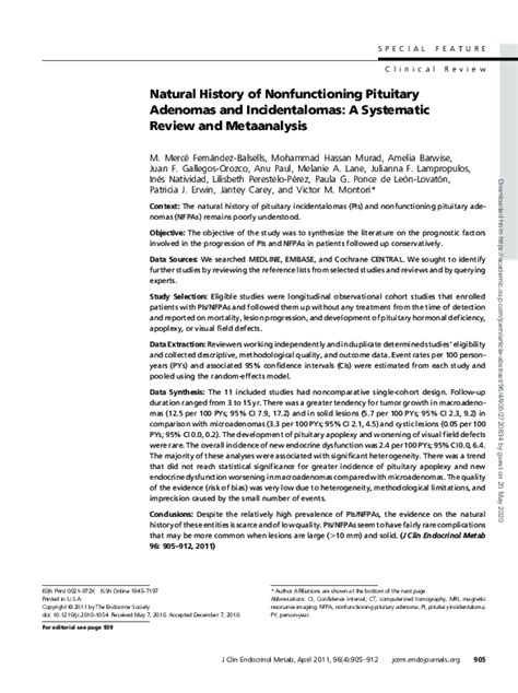 Pdf Natural History Of Nonfunctioning Pituitary Adenomas And
