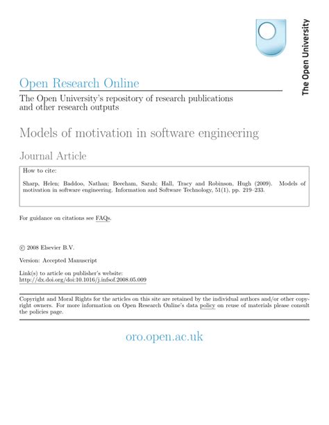 Pdf Models Of Motivation In Software Engineering