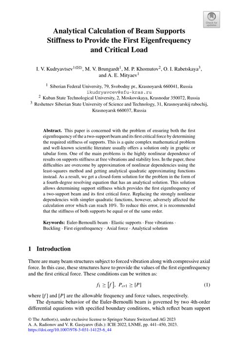 Pdf Analytical Calculation Of Beam Supports Stiffness To Provide The First Eigenfrequency And