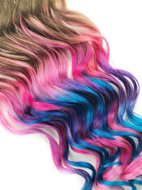 Ombre Dip Dyed Hair Clip In Hair Extensions Tie Dye Tips Etsy