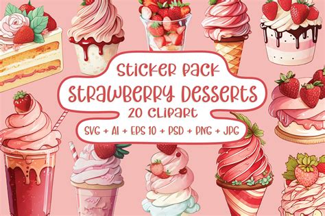 Strawberry Desserts Sticker Set By Ananastya Thehungryjpeg