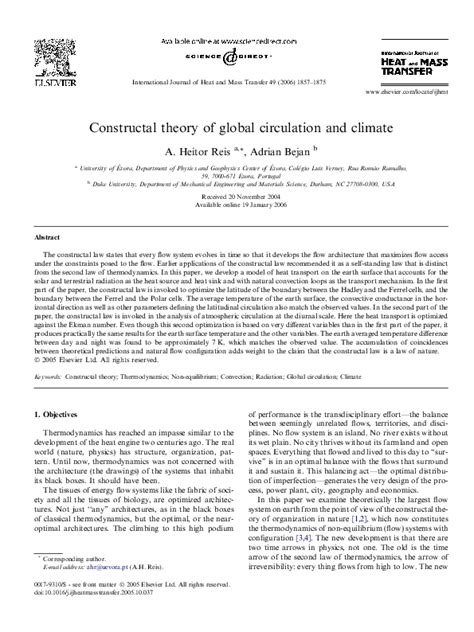 pdf constructal theory of global circulation and climate antonio