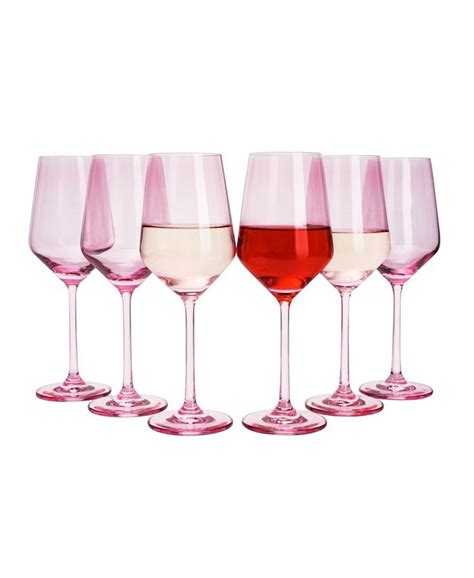 The Wine Savant Blush Pink Colored Wine Glasses Hand Blown 12 Oz Set