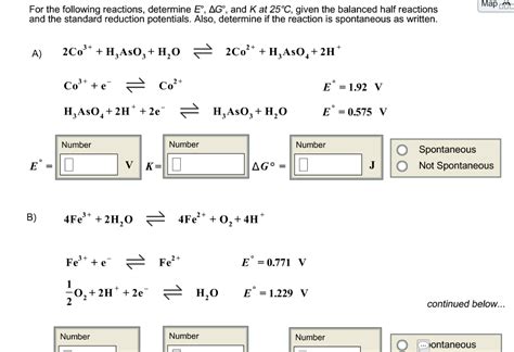 Solved Map For The Following Reactions Determine E Δg®