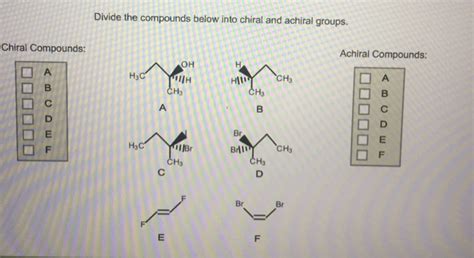 Solved Divide The Compounds Below Into Chiral And Achiral