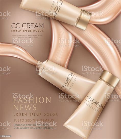 현실 벡터 3d 일러스트 플라스틱 전문 Cc 크림 튜브와 파운데이션 크림 얼룩 현대적인 디자인 판매 템플릿 화장품 얼굴 크림 바디에 대 한 광고에 대 한 요소입니다 브로셔
