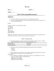 Lab 9 Parallel And Series Resistors Docx PHYS 4B Date Section Names Lab 9 Series