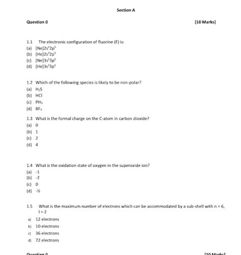 Section Aquestion 0 10 Marks 11 The Electronic Configuration Of Fluo