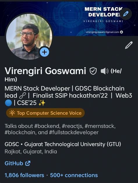 Connections Topvoice Computerscience Developer Virengiri Goswami