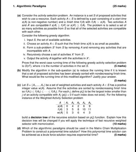 solved 1 algorithmic paradigms 25 marks a consider the