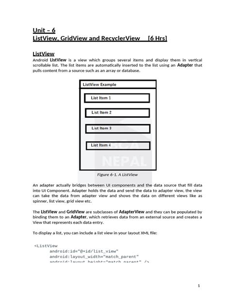 Unit 6 Listview Gridview And Recyclerview Pdf