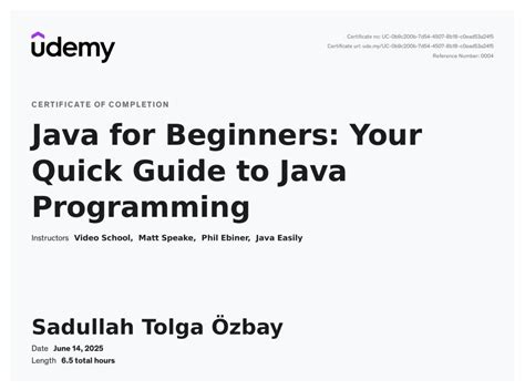 My Course Completion Certificate For Java For Beginners Your Quick